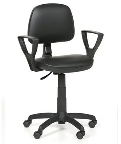 Pracovní židle na kolečkách MILANO s područkami, permanentní kontakt, pro měkké podlahy, černá