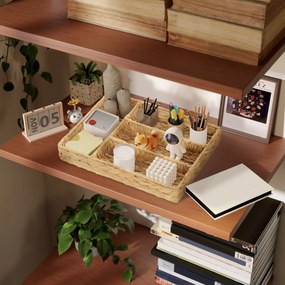 HOMCOM Obdélníkový Úložný Koš, Woven Storage Basket z Vodního Hyacintu s 4 Odděleními, Úložný Koš pro Kuchyni, Koupelnu, Ložnici, Přírodní