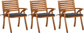 vidaXL Zahradní jídelní židle s poduškami 3 ks masivní akáciové dřevo [3060781] Barva: antracitová