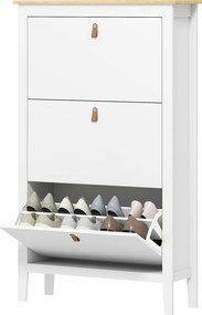HOMCOM Úzká skříň na boty s botníkem do předsíně, 3 skládací zásuvky, nastavitelné police a PU úchyty pro 21 párů bot, 80x24x131 cm, Bílá | Aosom