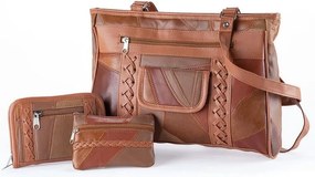 Dámská kabelka hnědý patchwork set 3 ks