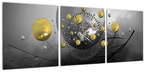 Obraz zlatých abstraktních koulí (s hodinami) (90x30 cm)