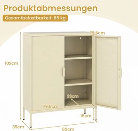 Costway Kovová skříň s nastavitelnou policí, kartotéka s – 80 × 35 × 102 cm
