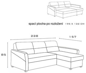 Malá sedací souprava LIVIA | 228x157 cm | PRAVÁ | rozkládací na každodenní spaní | VÝBĚR TKANIN