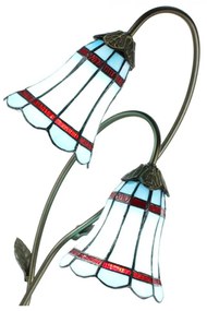 Modrá stolní Tiffany lampa 2 stínidla červené pruhy RedLine – 35x18x61 cm