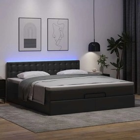 Osmanský postel s matracemi&amp;LED černá 180x200cm umělá kůže 3312167