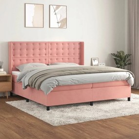 Box Spring Postel S Matrací Samet Růžová tlačítka 200 x 200 cm