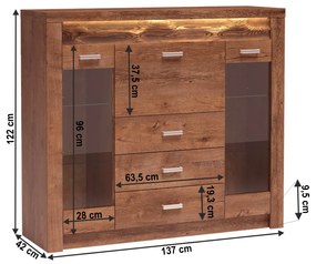 Kondela Vitrína s komodou, jasan světlý, INFINITY 08