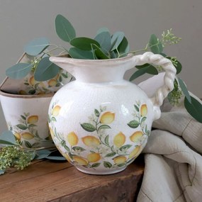 Béžový antik keramický džbán s citróny Limone Blossom - 20,5*18,5 cm
