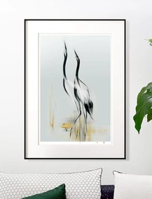 Minimalistický obraz s párem jeřábů do elegantního interiéru - „Harmonie 2, Prchavá Série”