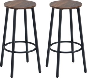 HOMCOM Barová židle sada 2 kuchyňských židlí s podnožkou v industriálním designu, kovový rám, pro jídelnu do 120 kg, 42x42x65 cm, hnědá | Aosom.de