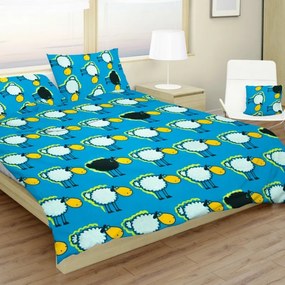 Povlečení bavlněné dětské Ovečky modré TiaHome - 1x Polštář 90x70cm, 1x Přikrývka 140x200cm