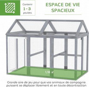 PawHut venkovní výběh pro slepice, 1,18 m² (140 x 88,5 x 106 cm), zamykatelné dveře, masivní smrkový rám, pletivo, pro 1–3 slepice, šedý