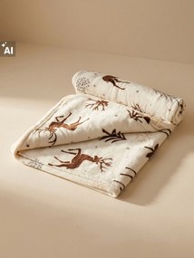 Sinsay - Vánoční deka s motivem sobů a vánočních stromků - hnědá