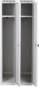 Kovová šatní skříňka S7, 2 oddíly, 1500 x 600 x 500 mm, demont, otočný zámek, tmavě šedé dveře