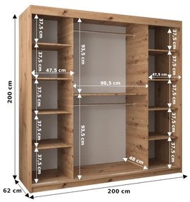 Šatní skříň 200 cm Toki 2 (Černá matná + Bílá matná). 1065017