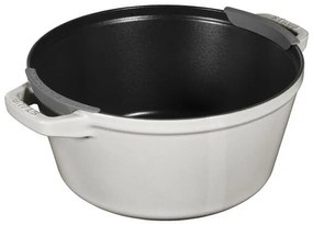 Staub Cocotte 2 dílná sada litinového hrnce a pánve 24 cm, bílá lanýžová, 145624107