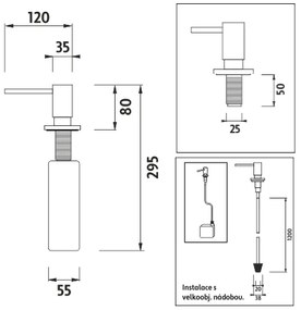 Vestavěný dávkovač jaru, mýdla nebo saponátu do dřezu či umyvadla 35 mm s hadičkou NIMCO Ostatní doplňky UN 6031V-26