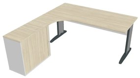 Sestava stolu a rol. skříně pravá 180 cm - Hobis Cross CE 1800 HR P Dekor stolové desky: akát, Dekor lamino podnože: bílá, Barva nohou: černá