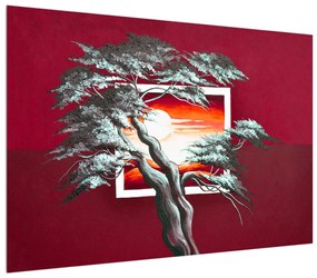 Moderní obraz stromu a východu slunce (100x70 cm)