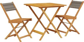3dílný bistro set šedý polypropylen a masivní dřevo 3281866