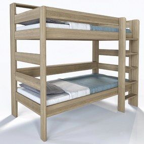 Vlastní výroba Dubová patrová postel Junior s policemi