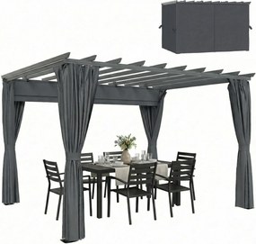 Outsunny pergola přibližně 3,6 × 3,0 m — hliníkové zastřešení terasy se zatahovací střechou, volně stojící, tmavě šedá | Aosom
