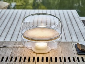 Designová stolní lampa Brokis Macaron M, PC1039 Barva skla: světle růžová - transparentní sklo (CGC46), Základna: Dub evropský - bíle mořený (CSFB1575), Disk: Onyx medový (CSOP1533)