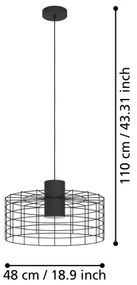 Eglo 43628 - Lustr na lanku MILLIGAN 1xE27/40W/230V pr. 48 cm černá