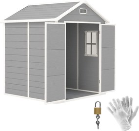 Outsunny zahradní nářaďový sklad 2,4m², voděodolný zahradní domek s pultovou střechou, 182x151x219/181 cm, nářaďový sklad s uzamykatelnými dveřmi, ok…
