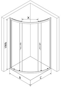 Mexen Rio půlkruhový sprchový kout 90 x 90 cm, Průhledné, Chromovaná + sprchová vanička Flat, Bílá - 863-090-090-01-00-4110