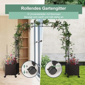 Costway Zahradní oblouk mřížovina s 2 truhlíky venkovní pergola mřížovina kovový