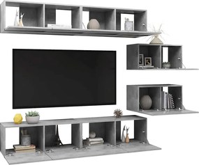 6dílný set TV skříněk betonově šedý kompozitní dřevo 3079146