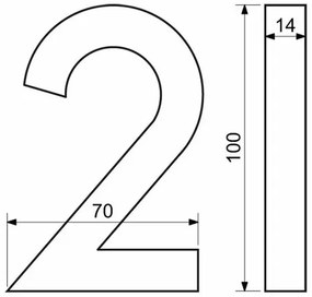 Hliníkové číslo 2 v „3D“ provedení se strukturovaným povrchem RICHTER RN.100LV.2.AL.AM.3D