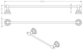 Sapho, DIAMOND držák ručníků 600x70mm, bronz, 1318-09