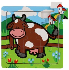 Teddies Mini puzzle dřevěné 9 dílků Moje první zvířátka pro nejmenší 15x15x0,8cm 6 druhů MPZ 12m+