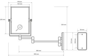 Sapho, Kosmetické zrcátko hranaté závěs. bez osvětlení 150x205mm, chrom