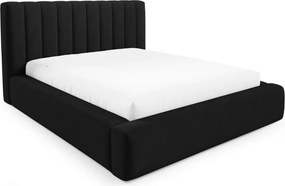 Čalouněná postel BORMINI+, 120x200 cm, s úložným prostorem a roštem Úložný prostor: S dřevěným rámem úložného prostoru, Barva látky Velutto: Černá (Velutto 20)