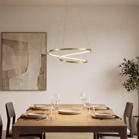 HOMCOM 38W LED závěsná lampa se 2 kruhy a 3 barevnými teplotami, 3000-6000K, výškově nastavitelná, zlatá