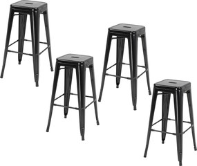 HOMCOM Set 4 stohovatelných barových židlí s opěrkou nohou, výška sedáku 76 cm, černý kov