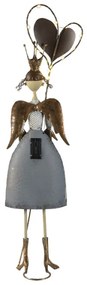 Dekorativní kovová soška anděla s křídly, korunkou a velkým srdcem – 25x13x87 cm