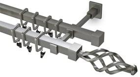 Garnýž kovová 220 cm dvouřadá - dvojitá 20x20 Azur matná stříbrná