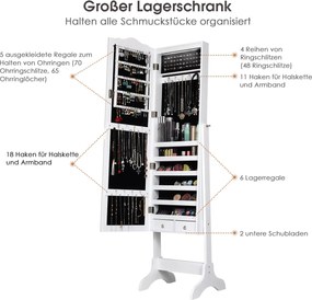 Costway Jewelry Cabinet Organizer na šperky se zrcadlovými dvířky po celé délce