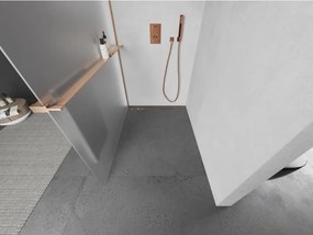 Mexen Kioto+, sprchová zástěna Walk-In s poličkou a věšákem 140 x 200 cm, 8mm sklo námraza, měděný matný profil, 800-140-121-65-30