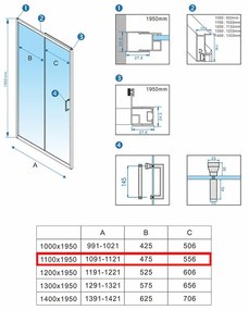 BPS-koupelny Posuvné sprchové dveře HYD-PD14B 110 černá/transparent pro instalaci do niky - bez vaničky