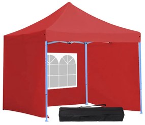 Skládací zahradní pavilon - různé typy - 2,9x2,9m - červená - pavilon+boční stěna+přenosná taška