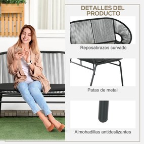 Outsunny 2-místná zahradní židle Acapulco s opěrkami, polstrováním a ocelovým rámem, nosnost 260 kg, pro balkon, terasu, patio, 132x72x83 cm, černá