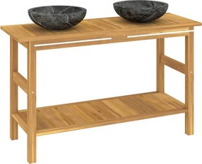 Koupelnová skříňka s umyvadly z černého mramoru masivní teak 3096579