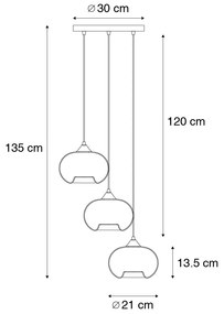 Chytré závěsné svítidlo černé s kouřovým sklem vč. 3 Wifi P45 - Busa
