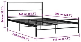 vidaXL Marketos Rám postele s čelem bez matrace černý kovový 140x200 cm